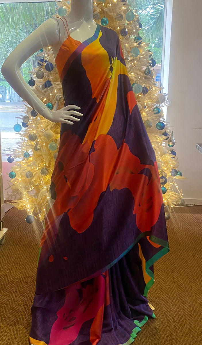 Jai by Aashkii silk satin saree - Purple splash